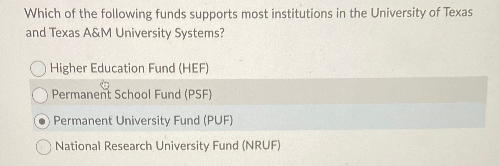 Solved Which of the following funds supports most | Chegg.com