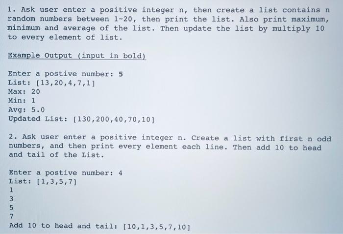 Solved 1. Ask user enter a positive integer n, then create a | Chegg.com
