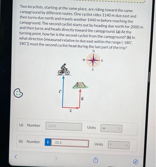 Solved Two bicyclists, starting at the same place, are | Chegg.com