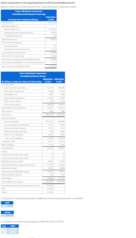 Solved Direct Computation of Nonoperating Return with | Chegg.com