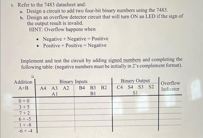 Solved 1. Refer to the 7483 datasheet and: a. Design a | Chegg.com