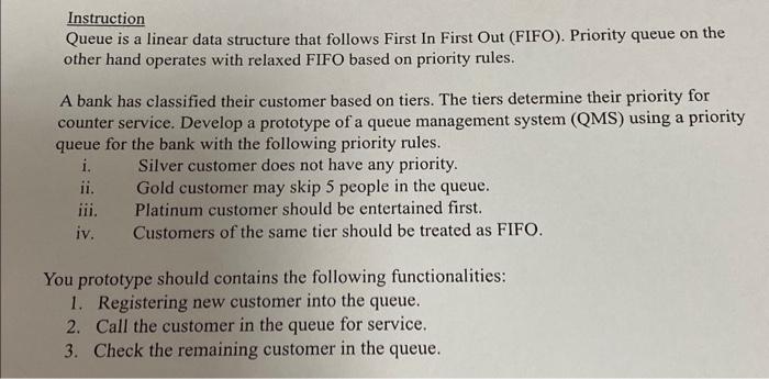 Solved Instruction Queue Is A Linear Data Structure That 8718