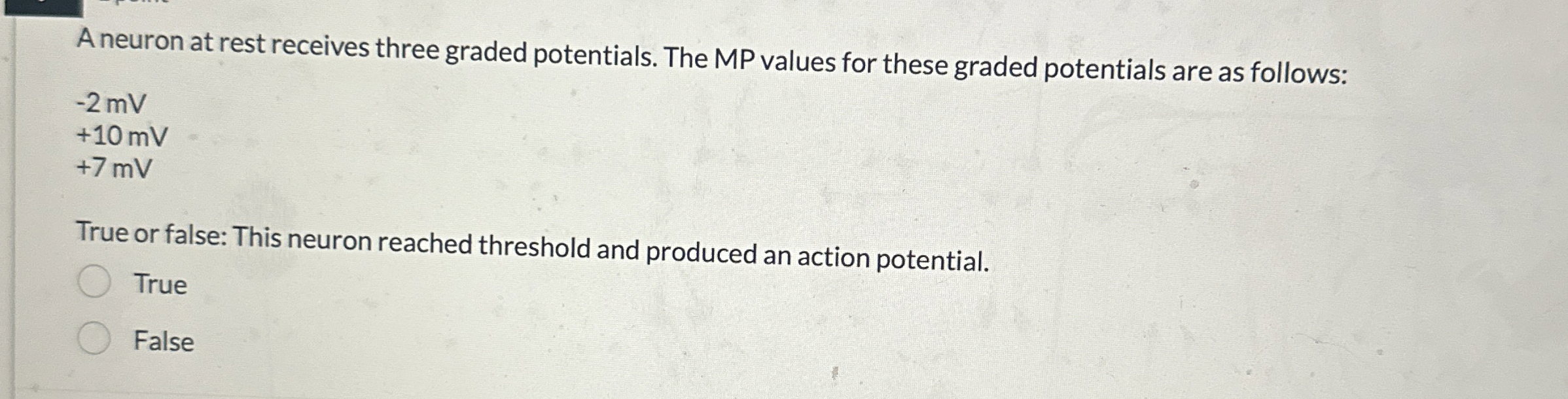 Solved A neuron at rest receives three graded potentials. | Chegg.com