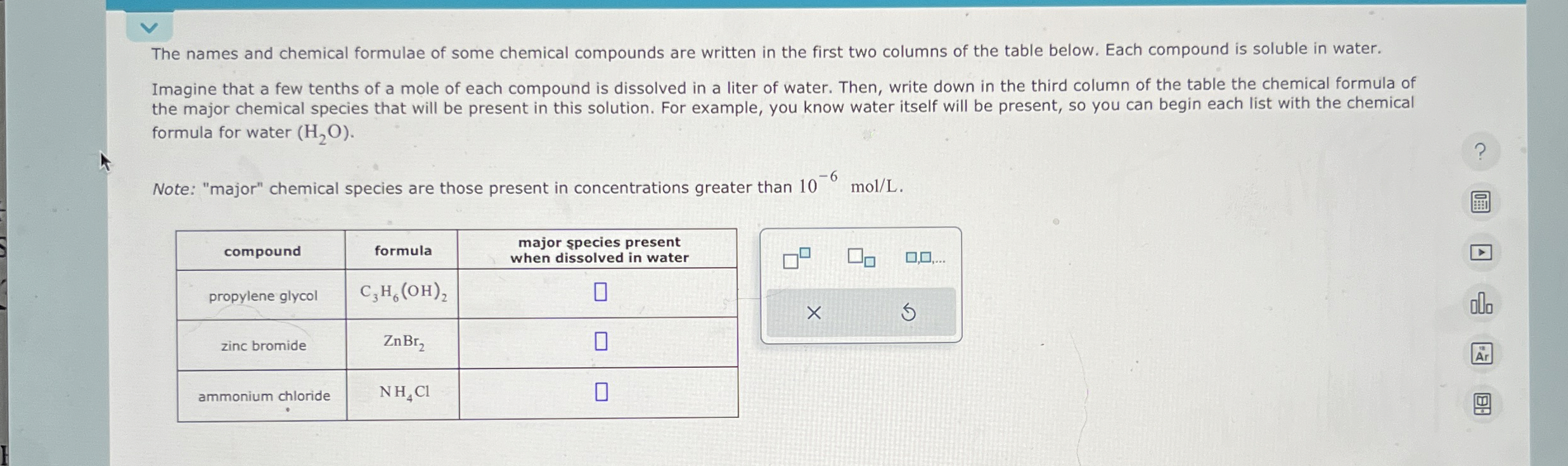 Solved The names and chemical formulae of some chemical | Chegg.com