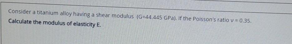 Solved Consider a titanium alloy having a shear modulus | Chegg.com