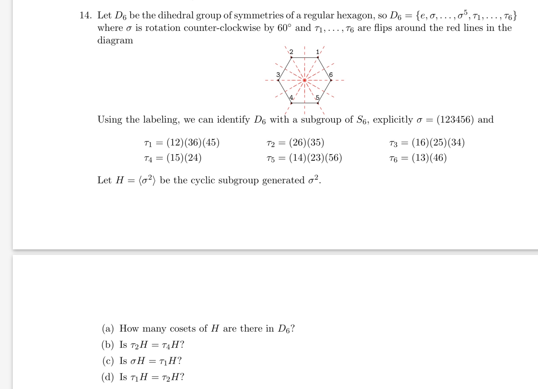 Solved Let D6 ﻿be the dihedral group of symmetries of a | Chegg.com