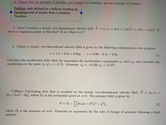 Solved 4. (15pts) Give an example of pathline, an example of | Chegg.com