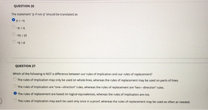 Solved QUESTION 26 The statement pif not q" should be | Chegg.com