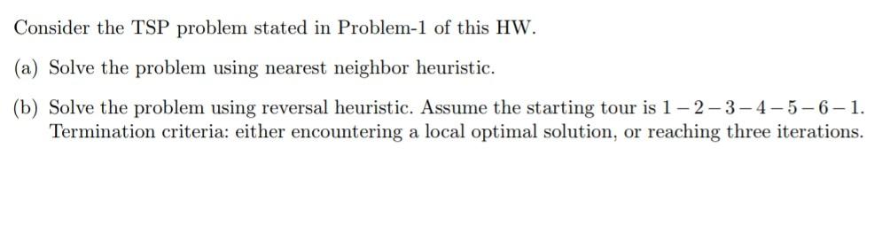 Solved Consider the TSP problem stated in Problem-1 of this | Chegg.com