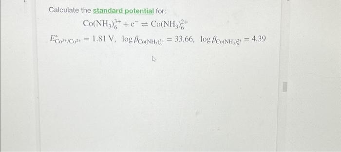 Solved Calculate the standard potential for: | Chegg.com
