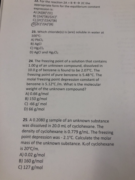 Solved 22. For the reaction 2A + 2C the appropriate form for | Chegg.com