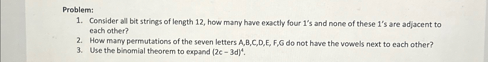 Problem:Consider all bit strings of length 12 , ﻿how | Chegg.com