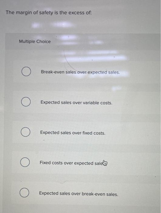 Solved The margin of safety is the excess of: Multiple | Chegg.com
