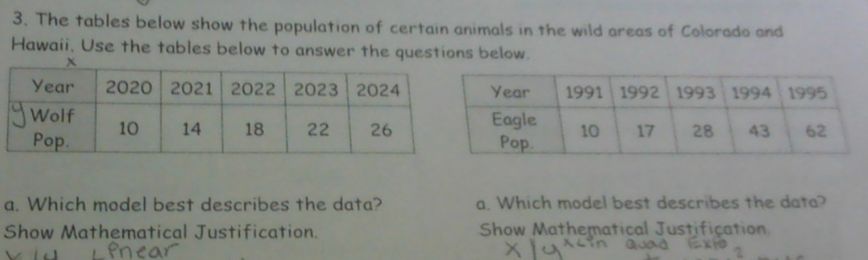 Solved The tables below show the population of certain | Chegg.com