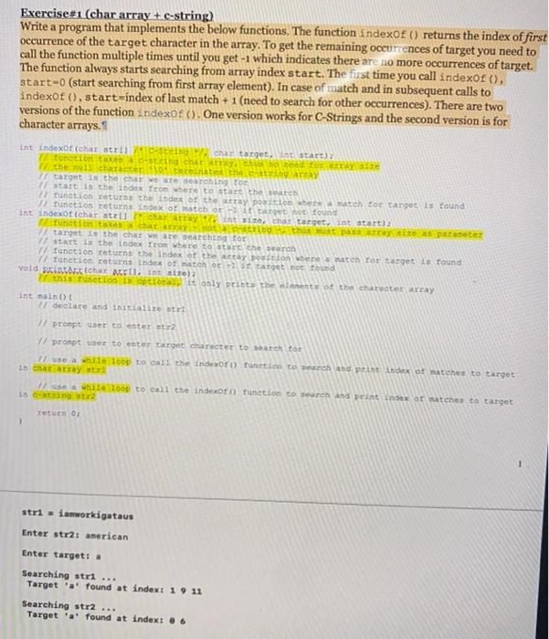 Solved Exercise#1 (char array + c-string) Write a program | Chegg.com