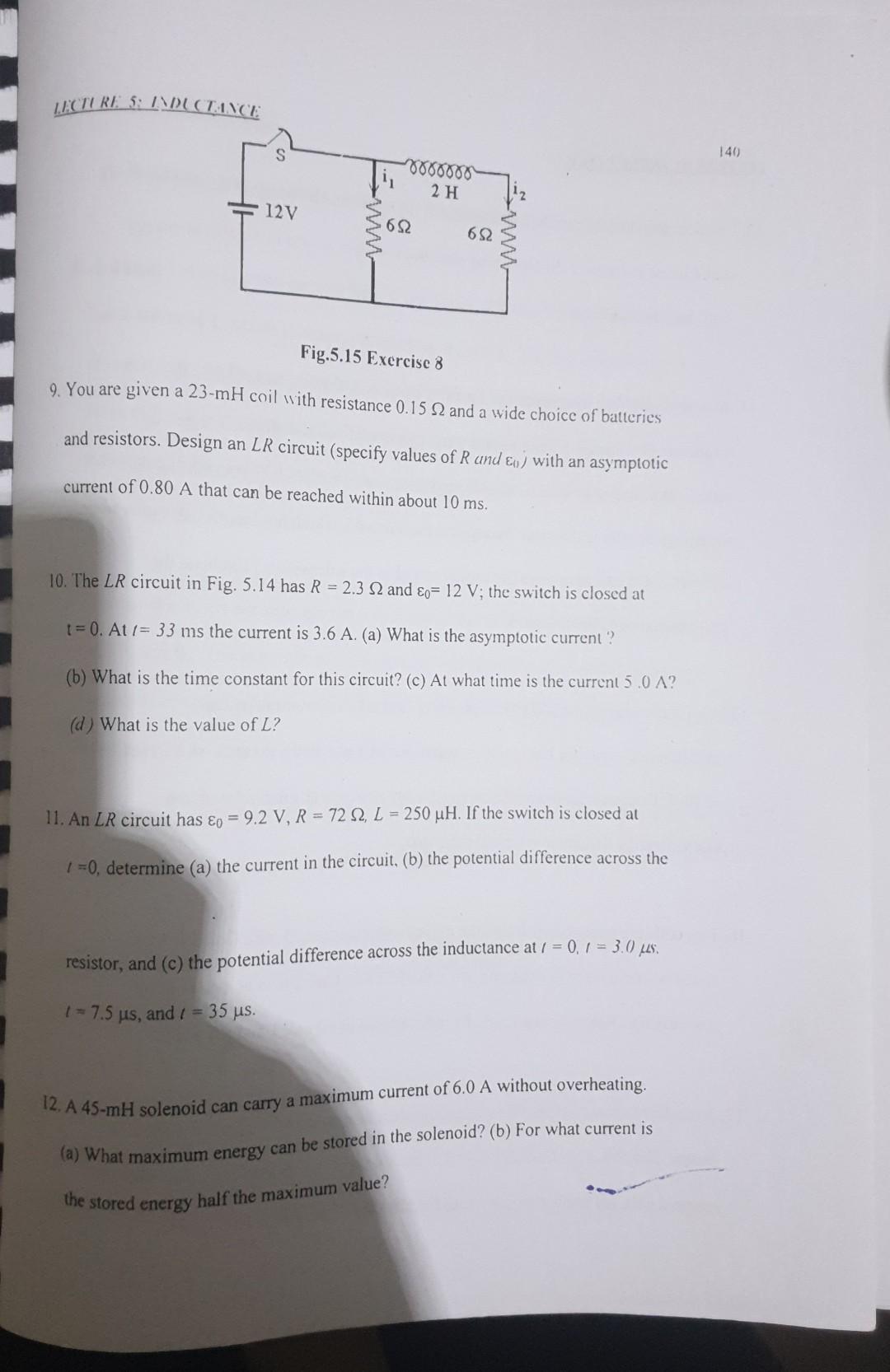 Fig.5.15 Exercise 8 9. You are given a 23−mH coil | Chegg.com