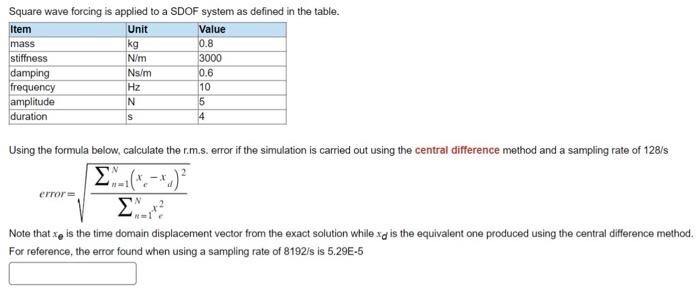 Solved Square wave forcing is applied to a SDOF system as | Chegg.com