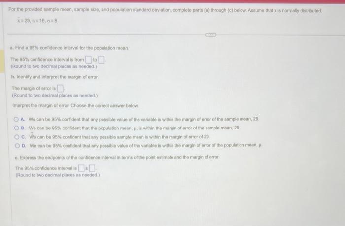 Solved x=29,7=18,x=3For the provided sample moan, sample | Chegg.com