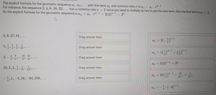 Solved The explicit formula for the geometric sequence | Chegg.com