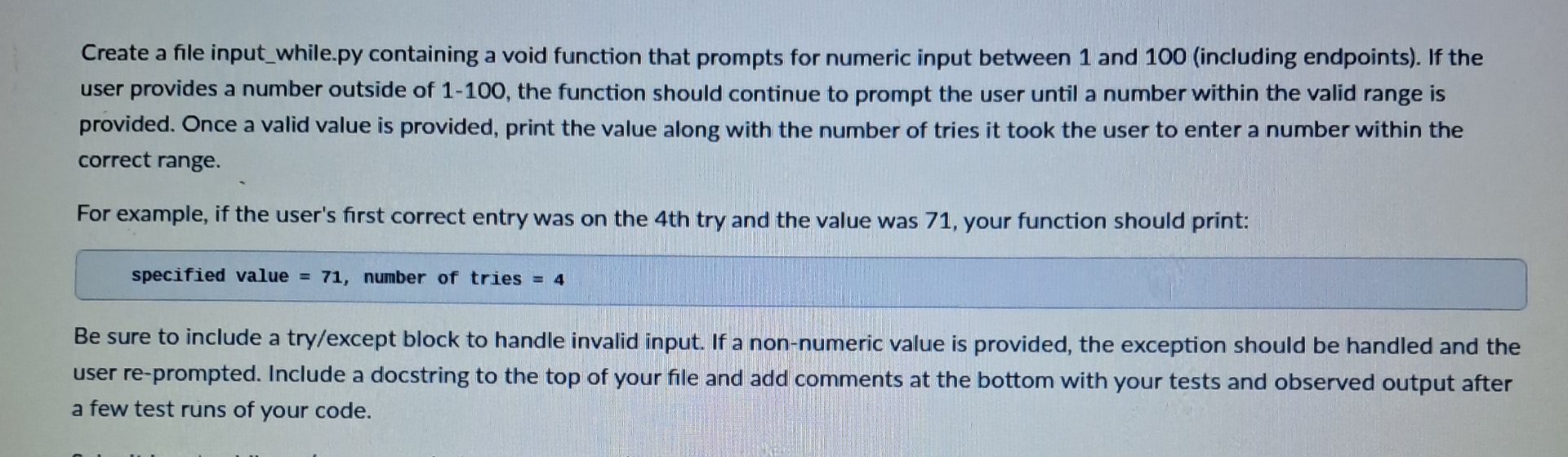 Solved Create a file input_while.py containing a void | Chegg.com