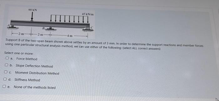 Solved support B of the two-span beam shown above settles by | Chegg.com
