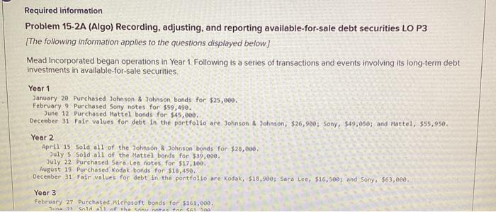 Solved Required information Problem 15-2A (Algo) Recording, | Chegg.com