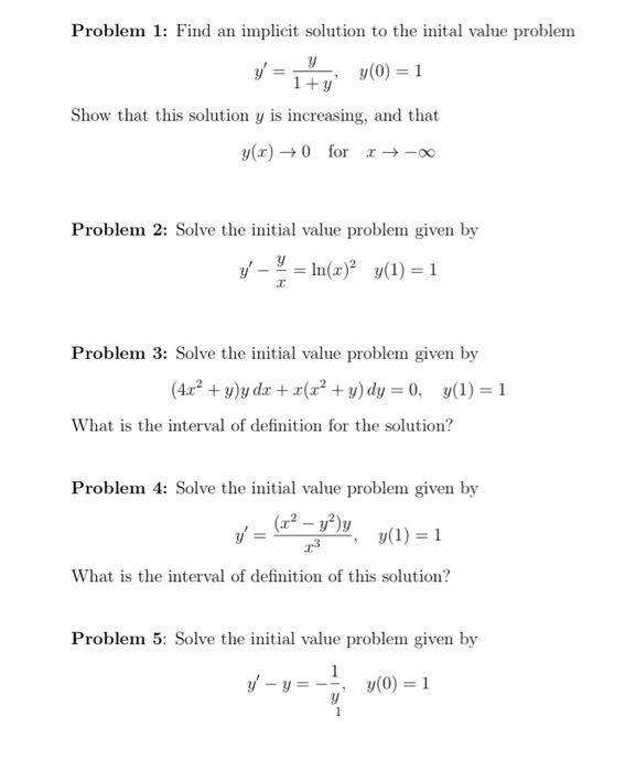 Solved Problem 1 Find An Implicit Solution To The Inital 3707