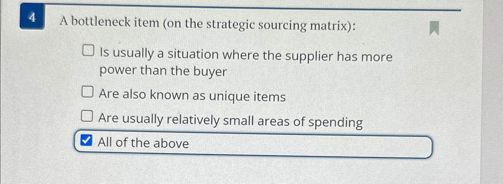 4 ﻿A bottleneck item (on the strategic sourcing | Chegg.com