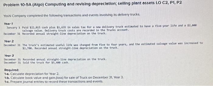 Solved Problem 10-5A (Algo) Computing and revising | Chegg.com