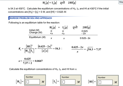 Solved H2(g) + I2(g) 2HI(g) is 54.3 at 430 degree C | Chegg.com
