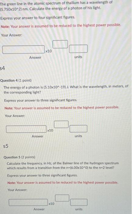 Solved The green line in the atomic spectrum of thallium has | Chegg.com