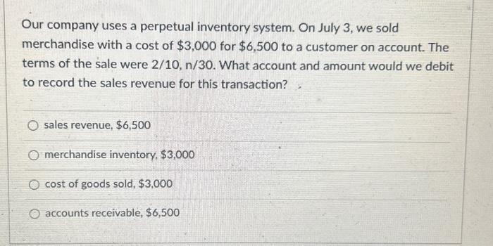 Solved Our company uses a perpetual inventory system. On | Chegg.com