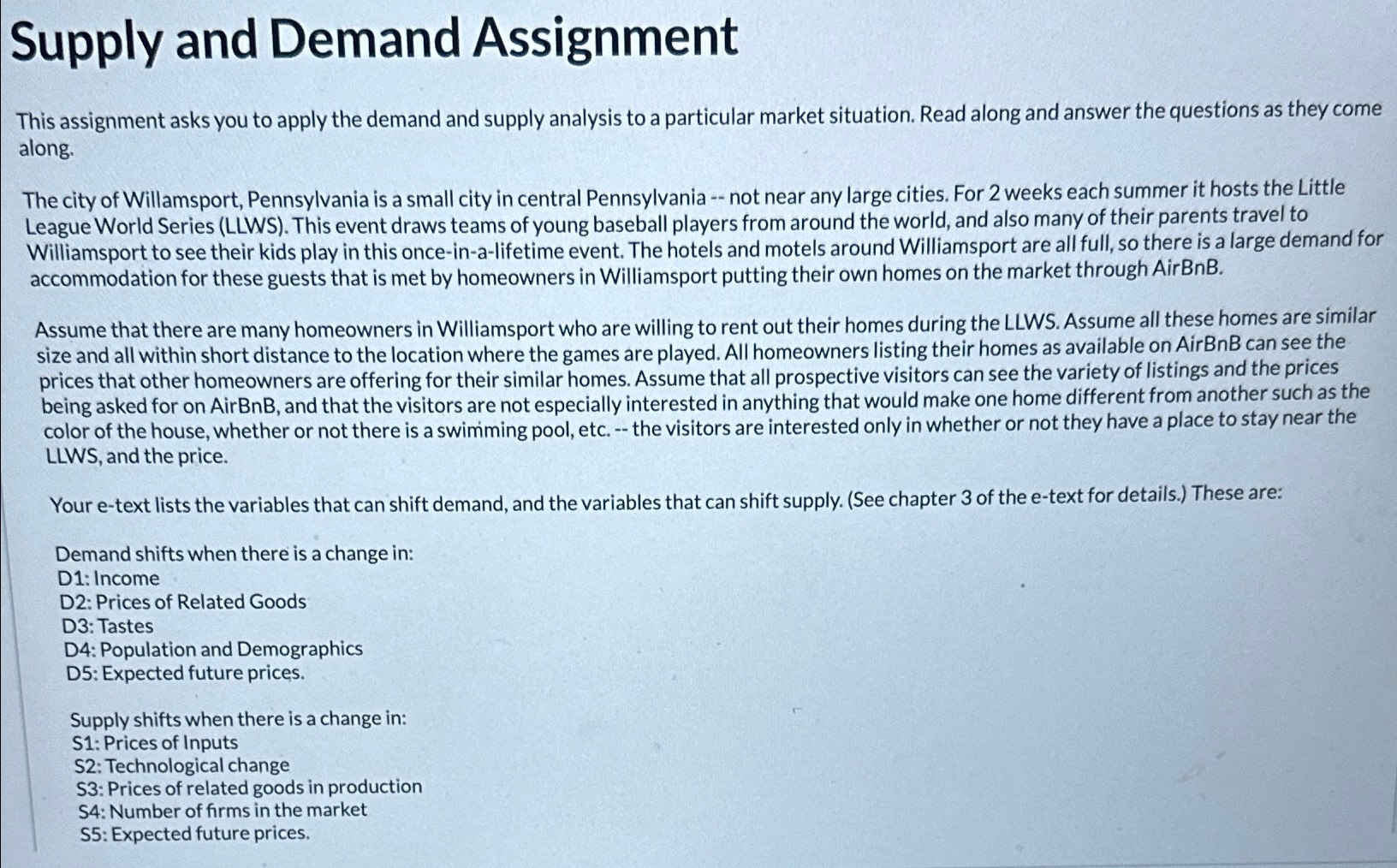 Solved Supply and Demand AssignmentThis assignment asks you | Chegg.com