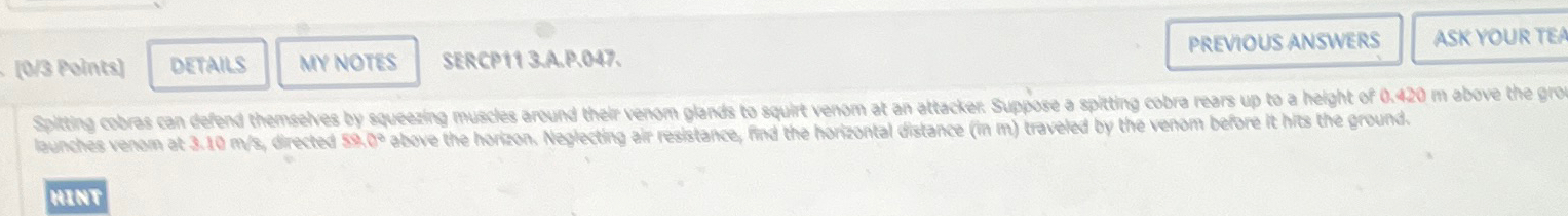 Solved [O/3 ﻿Points] ﻿SERCP11 3.A.R.04T. | Chegg.com