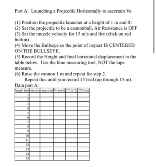 Part A: Launching a Projectile Horizontally to | Chegg.com