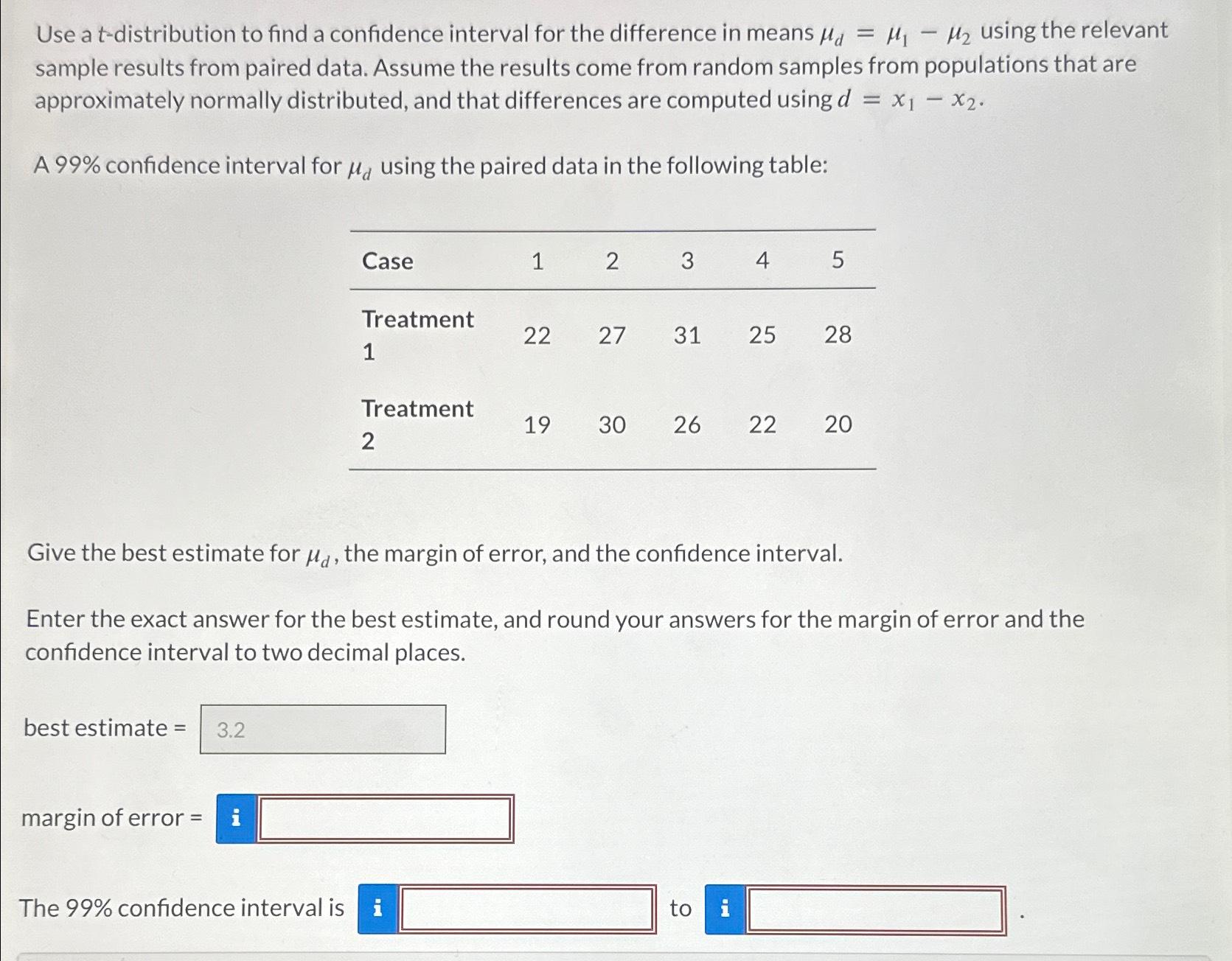 Solved Use a t-distribution to find a confidence interval | Chegg.com
