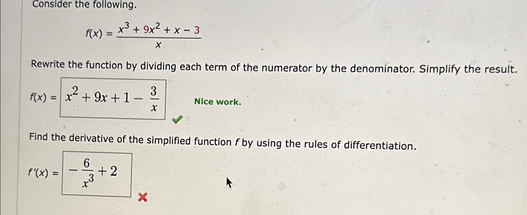 Solved Consider the following.f(x)=x3+9x2+x-3xRewrite the | Chegg.com