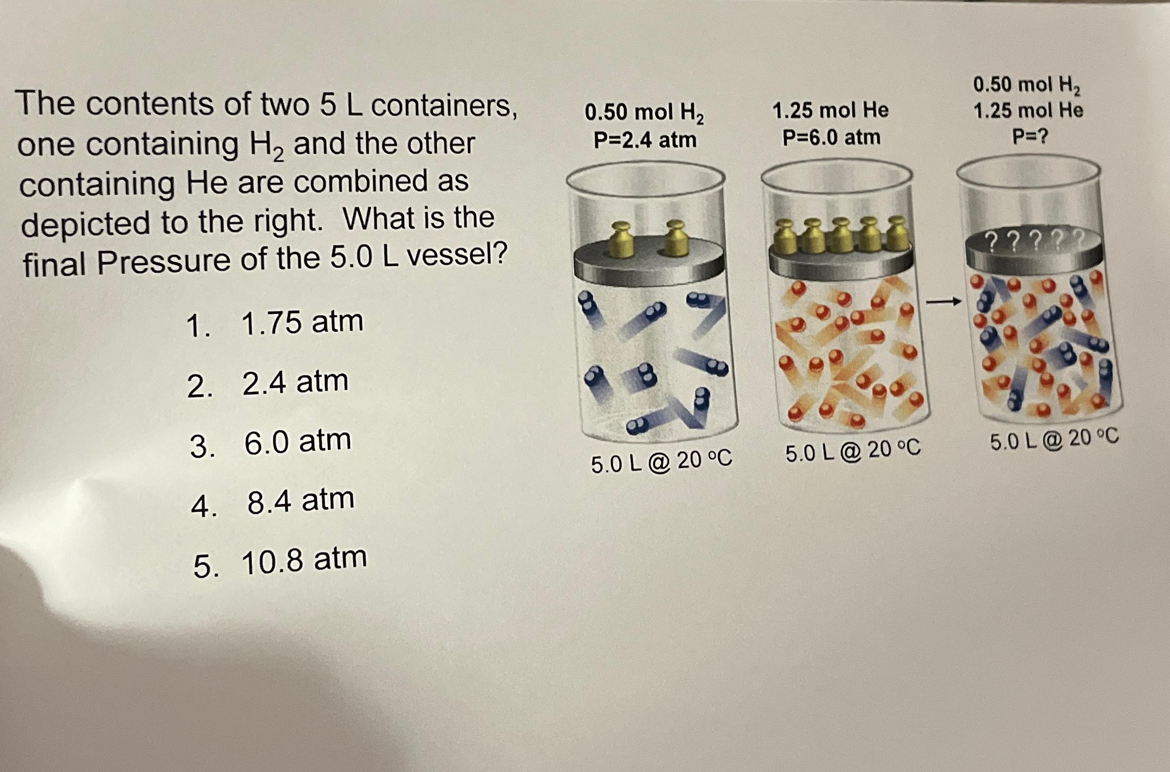 Solved The contents of two 5L ﻿containers, one containing H2 | Chegg.com