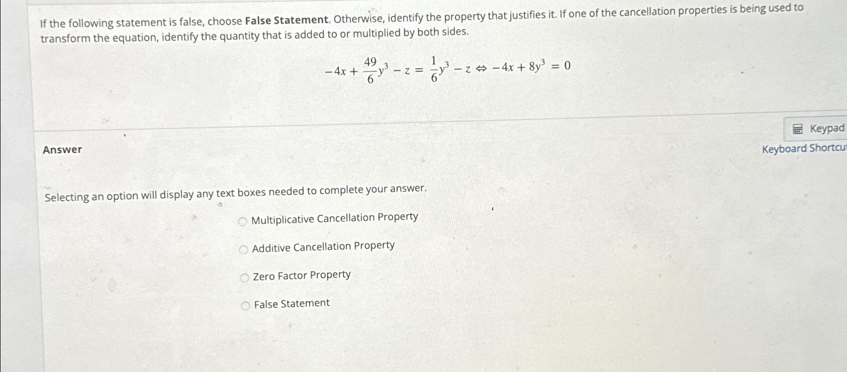 Solved If the following statement is false, choose False | Chegg.com