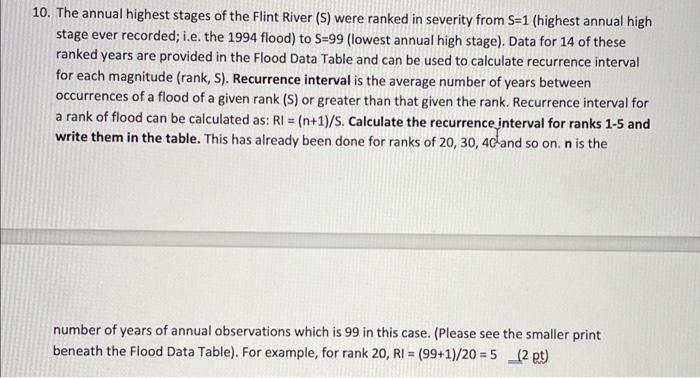 Solved Recurrence Intervals for Selected, Ranked, Annual | Chegg.com