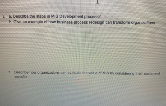 Solved 1 a. Describe the steps in MIS Development process? | Chegg.com