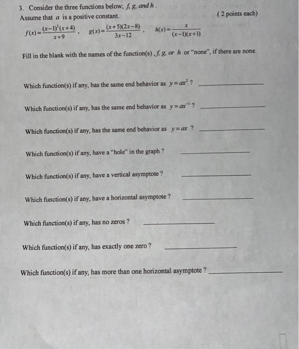 Solved (2 points each) 3. Consider the three functions | Chegg.com