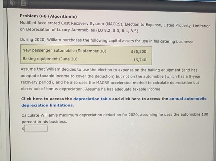Problem 8-8 (Algorithmic) Modified Accelerated Cost | Chegg.com