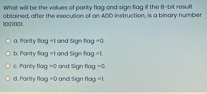 Solved What will be the values of parity flag and sign flag | Chegg.com