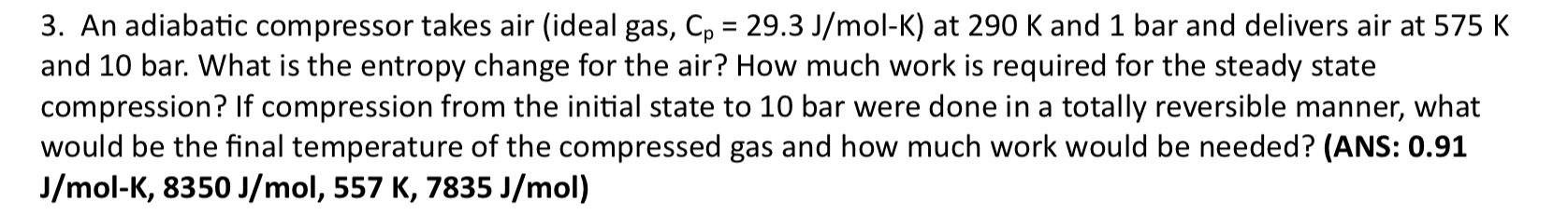 Solved An adiabatic compressor takes air (ideal gas, | Chegg.com