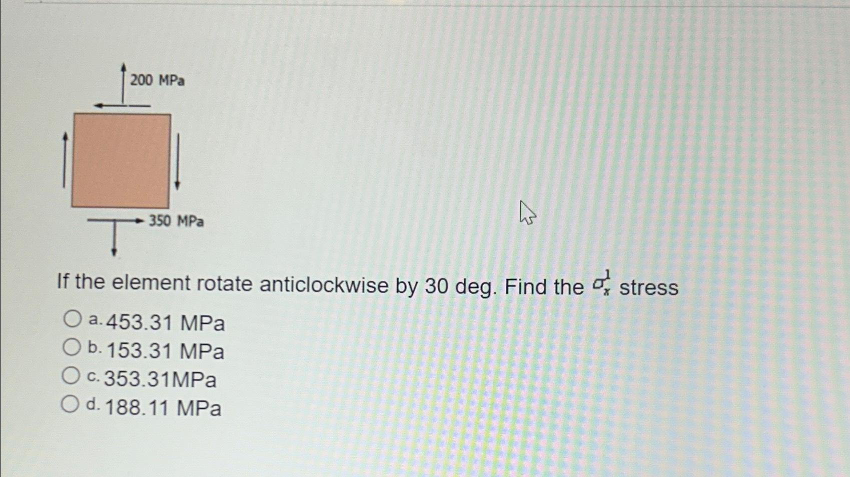Solved If the element rotate anticlockwise by 30deg. Find | Chegg.com