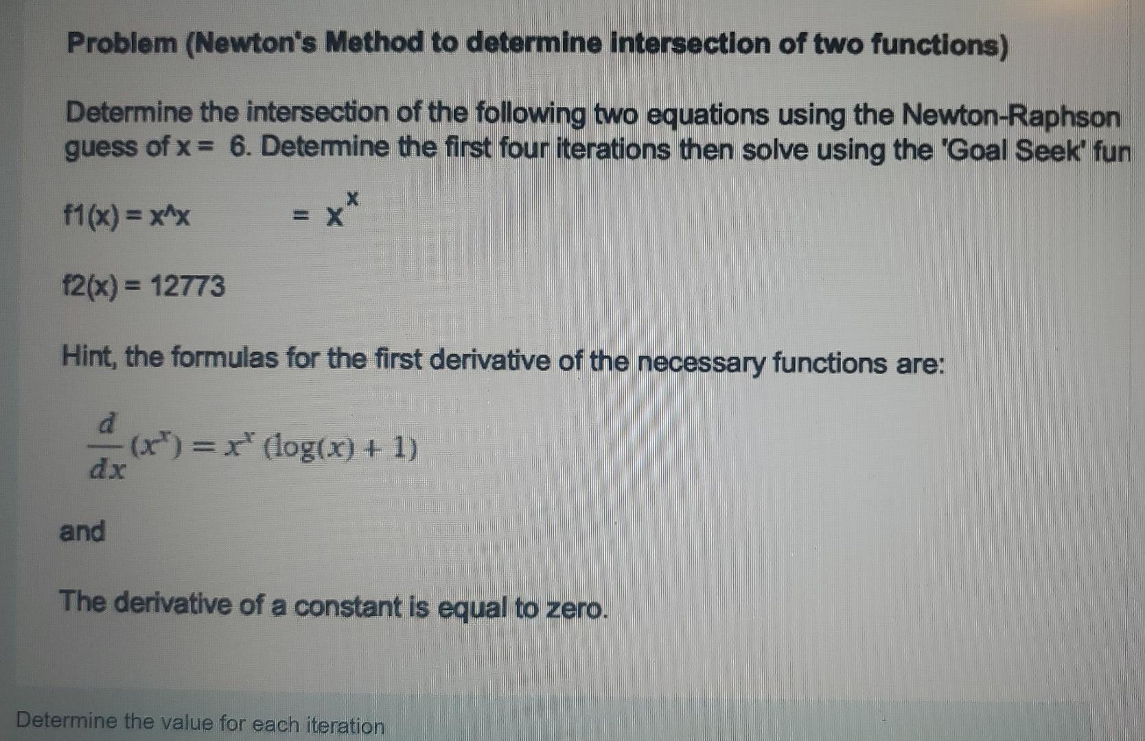 Solved Problem (Newton's Method to determine intersection of | Chegg.com