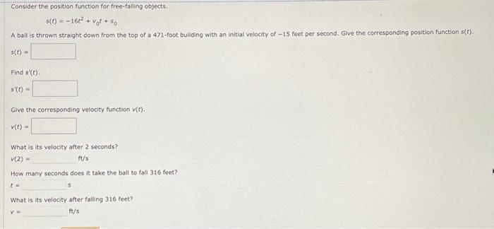 Solved Consider the position function for free falling | Chegg.com