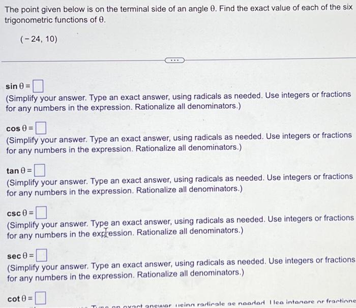 The point given below is on the terminal side of an | Chegg.com