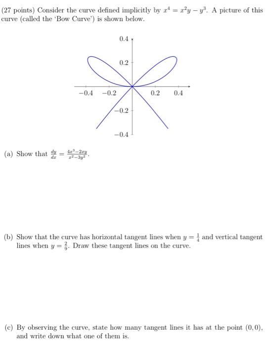 Solved (27 points) Consider the curve defined implicitly by | Chegg.com